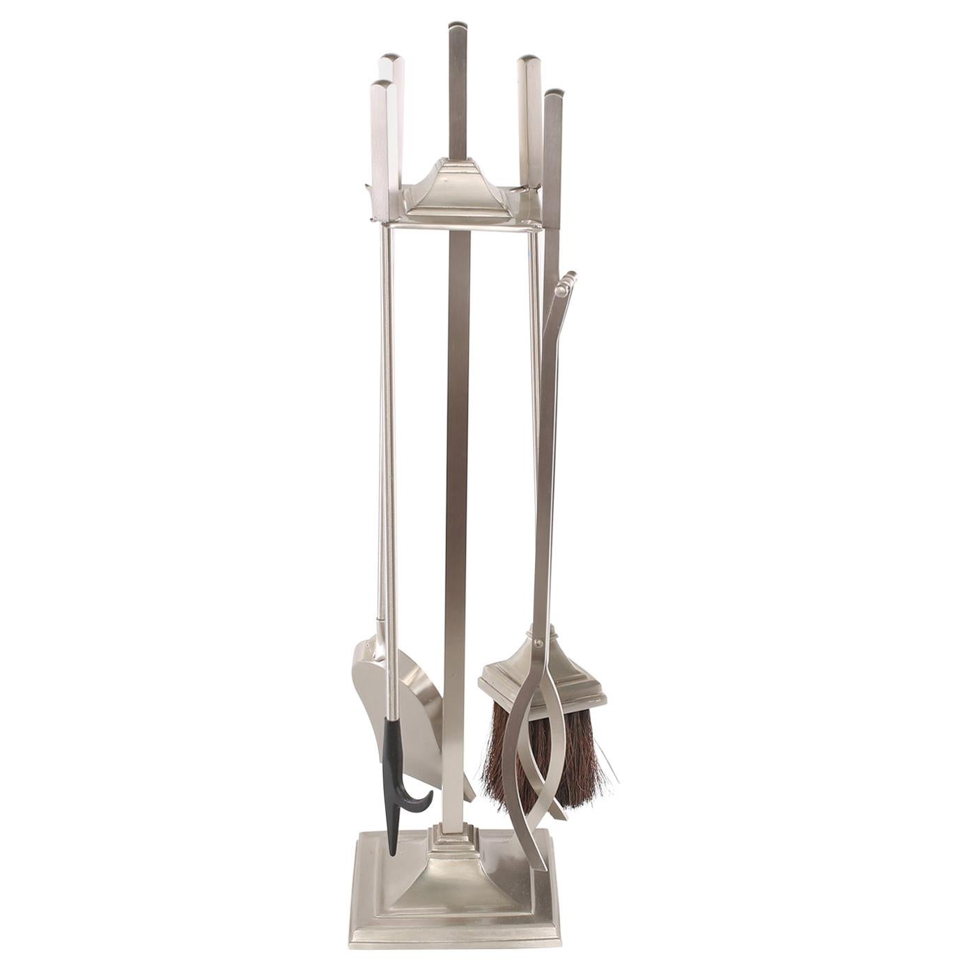 Five Piece Solid Brass / White Marble Fireplace Tool Set at 1stDibs