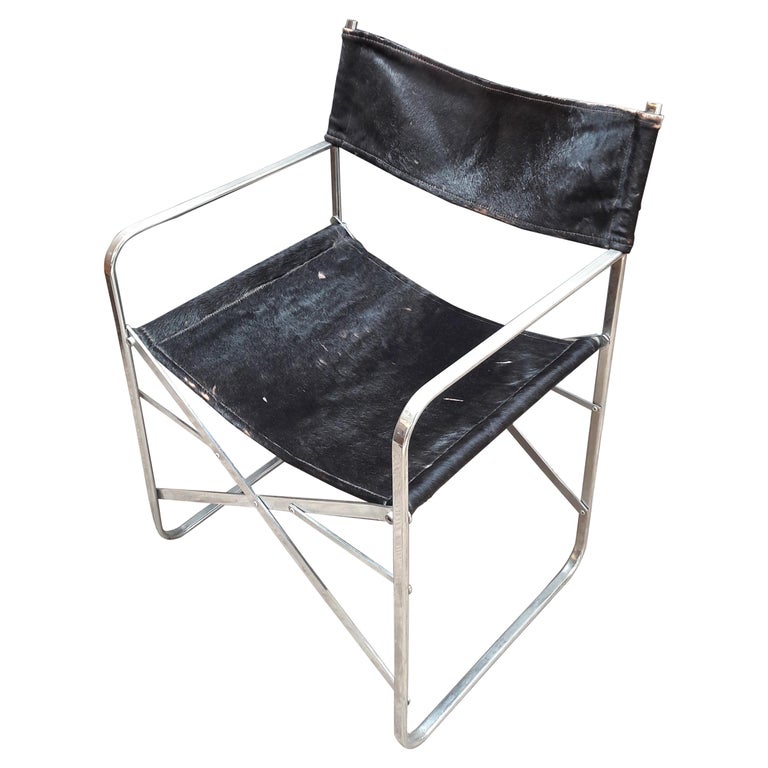 20th Century Folding Chrome Chair with Goat Leather For Sale at 1stDibs