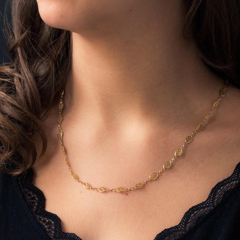 20th Century French 18 Karat Yellow Gold Filigree Shuttle Chain ...