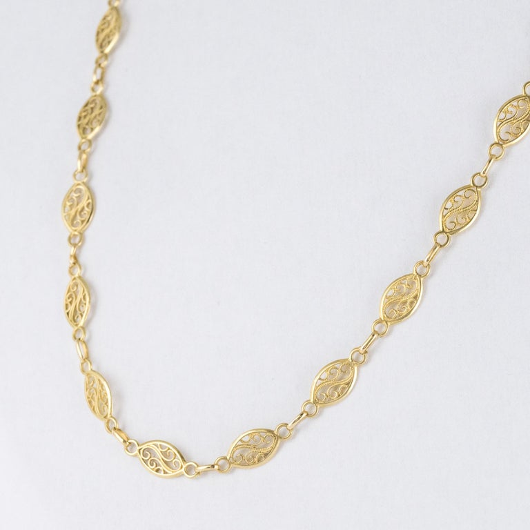 20th Century French 18 Karat Yellow Gold Filigree Shuttle Chain ...
