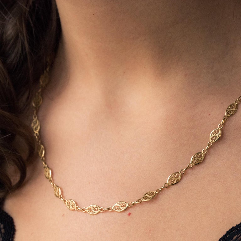 20th Century French 18 Karat Yellow Gold Filigree Shuttle Chain ...