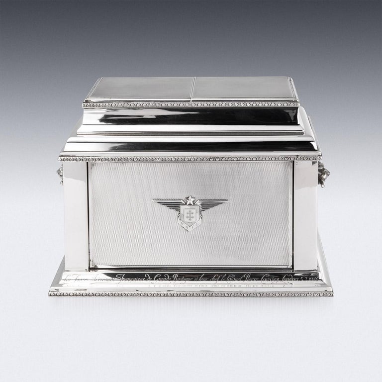 20th Century French Air Force Solid Silver Cigar and Cigarette Humidor ...