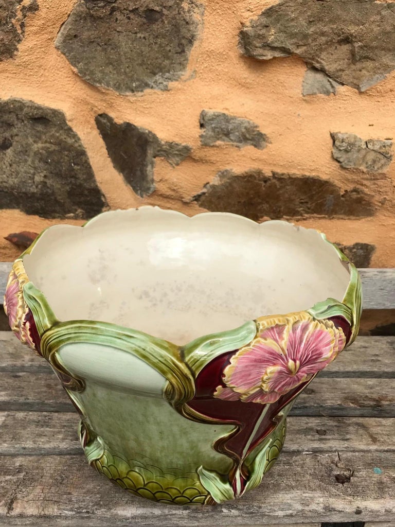 20th Century French Art Nouveau Flowers Barbotine Cachepot, 1900s at ...