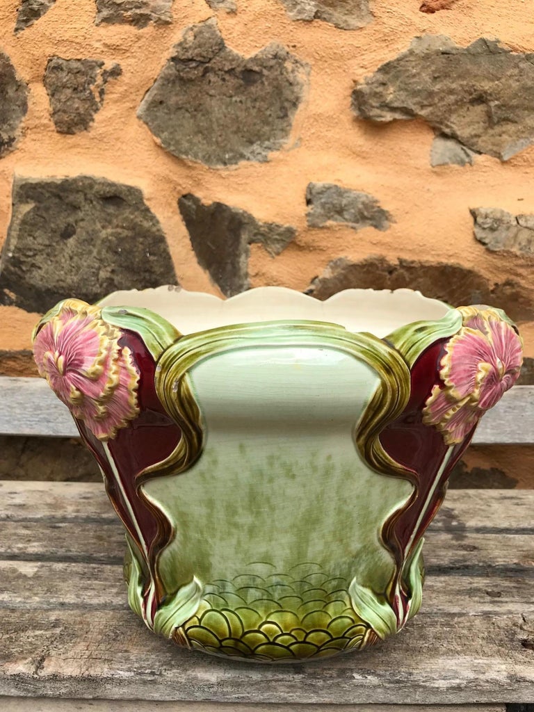 20th Century French Art Nouveau Flowers Barbotine Cachepot, 1900s at ...