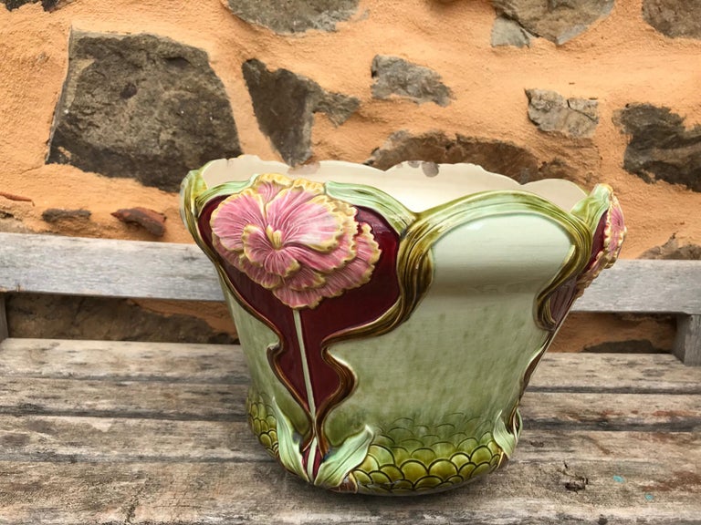 20th Century French Art Nouveau Flowers Barbotine Cachepot, 1900s at ...