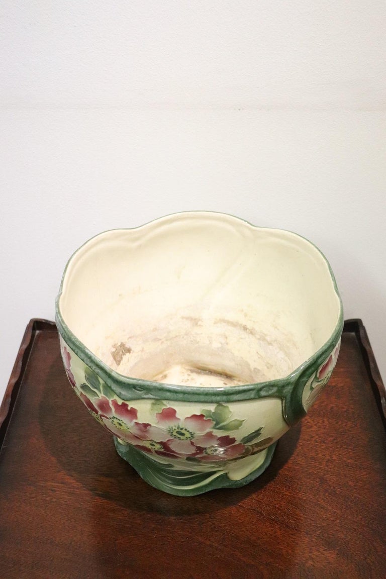 20th Century French Art Nouveau Hand Painted Ceramic Cachepot Vase ...