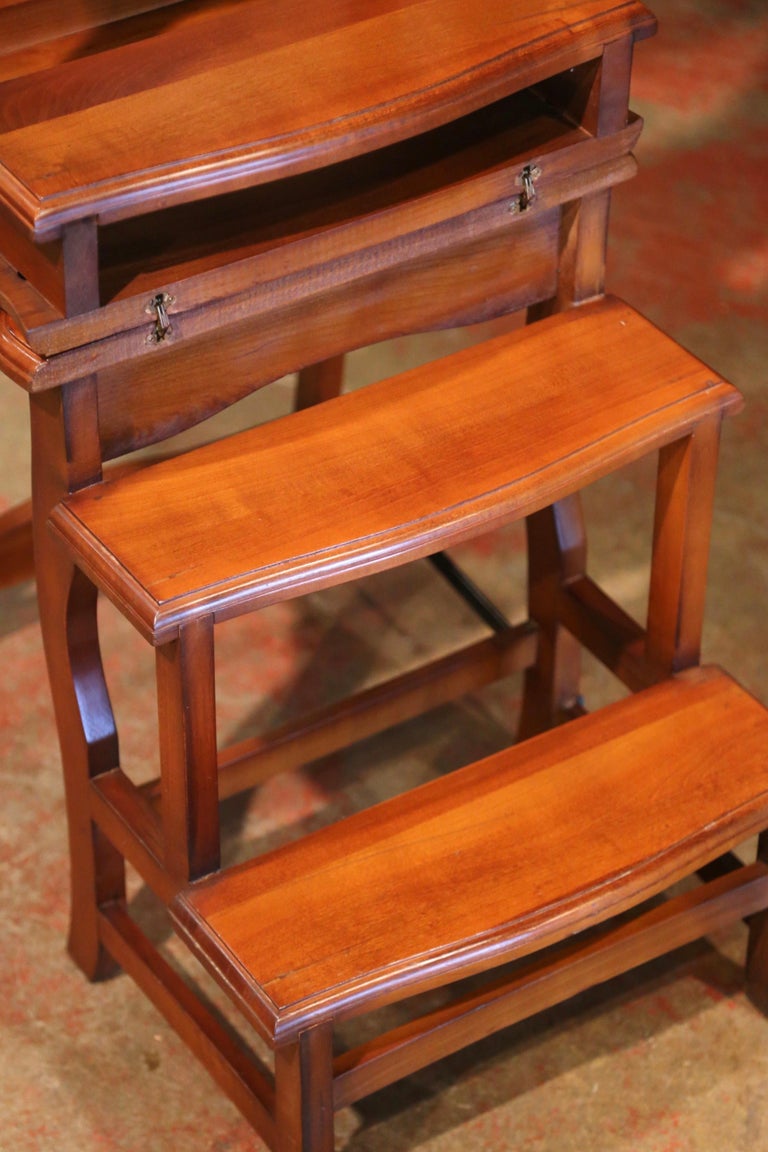 20th Century French Carved Cherry Chair Folding Step Ladder at 1stDibs