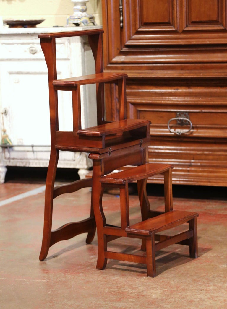 20th Century French Carved Cherry Chair Folding Step Ladder at 1stDibs