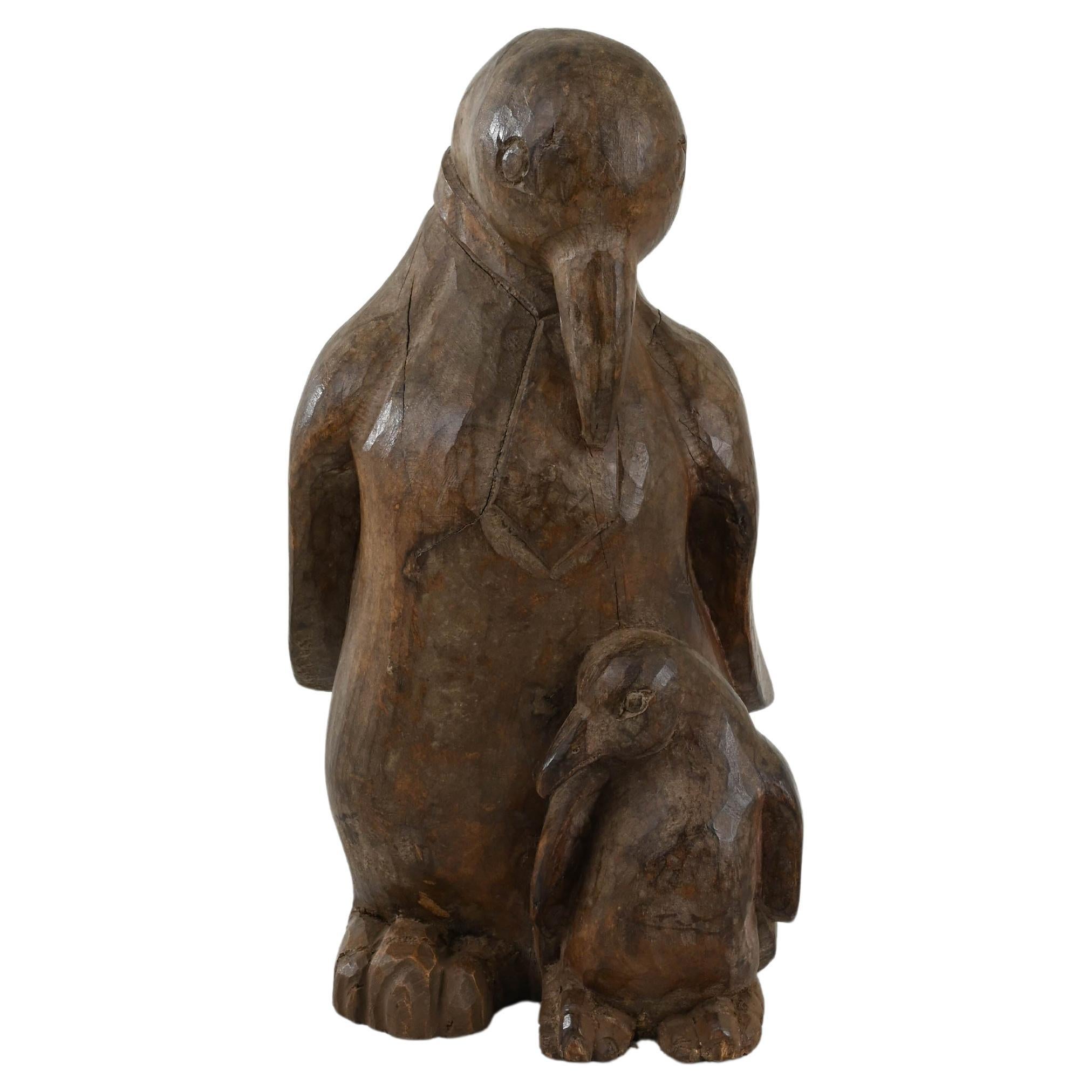 20th Century French Carved Wooden Penguin with Baby For Sale at 1stDibs