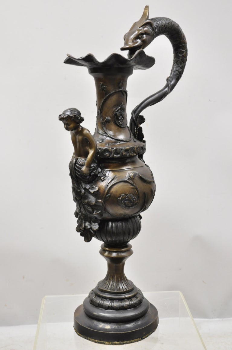 20th Century French Empire Style Large Figural Bronze Urn Ewer Vase ...