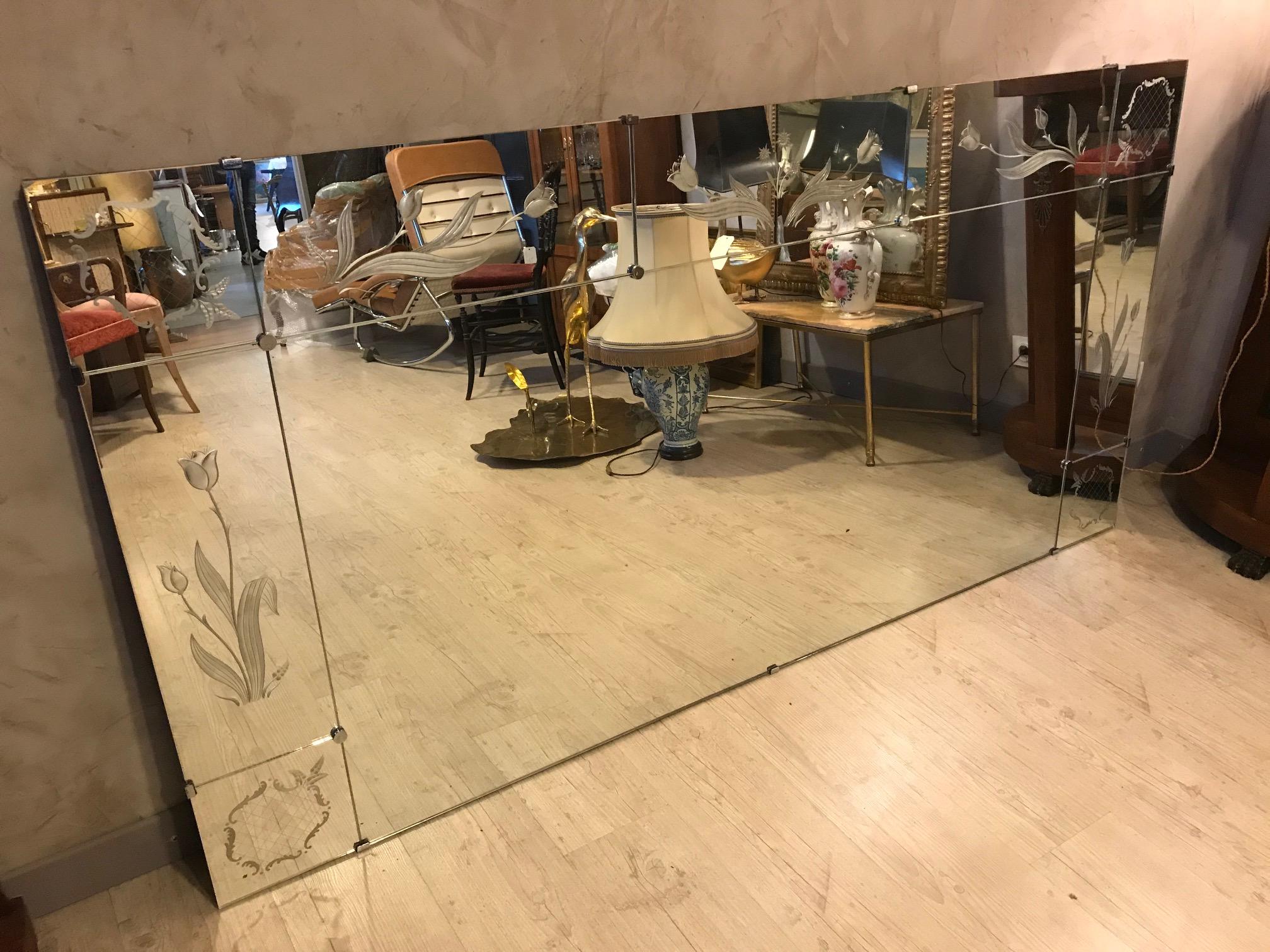 20th Century French Engraved Mirror from the 1950s at 1stDibs