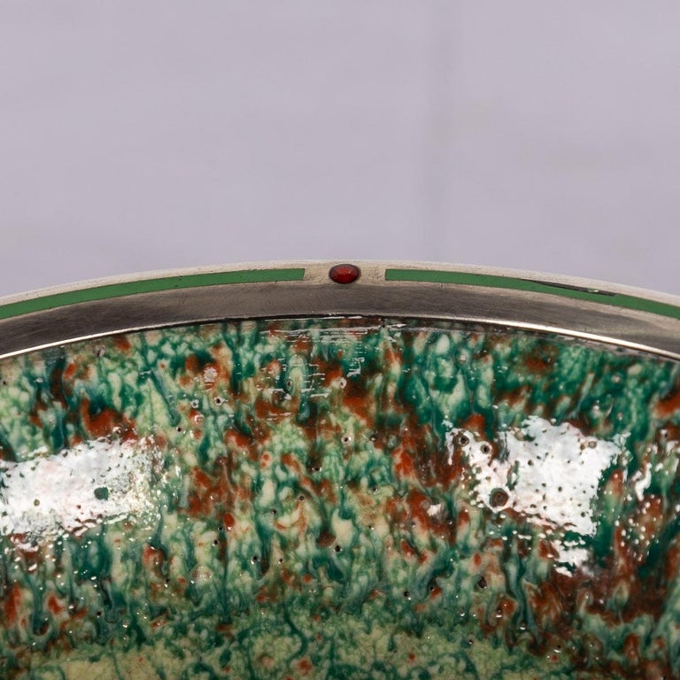 20th Century French Flambé Glaze Pottery and Silver Mounted Bowl, c ...