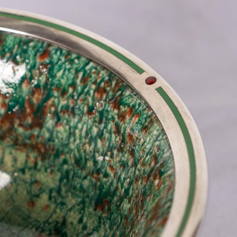20th Century French Flambé Glaze Pottery and Silver Mounted Bowl, c ...