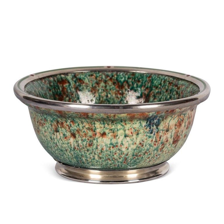 20th Century French Flambé Glaze Pottery and Silver Mounted Bowl, c ...