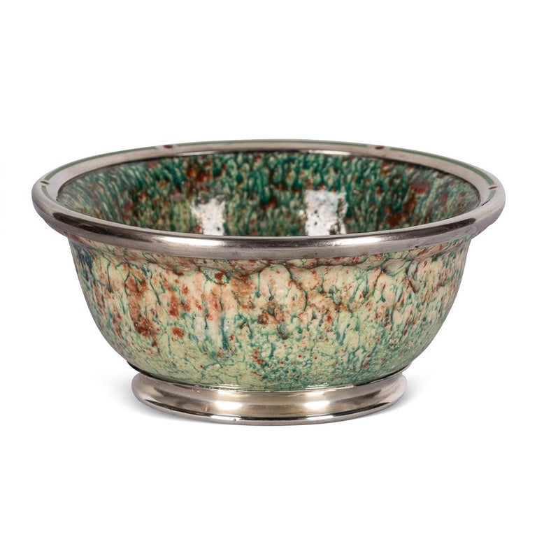 20th Century French Flambé Glaze Pottery and Silver Mounted Bowl, c ...
