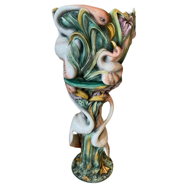 20th Century French Flamingo Ceramic Column and Cachepot, 1960s For ...