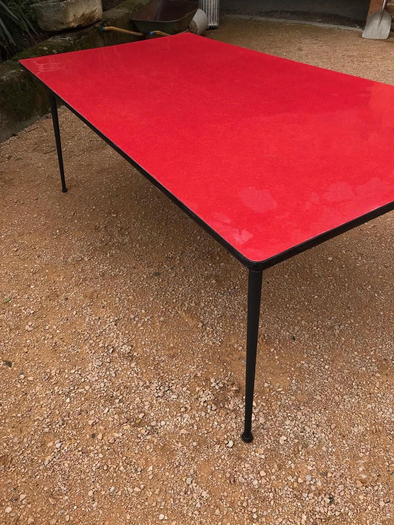 20th century French Formica Large Red Table, 1970s at 1stDibs