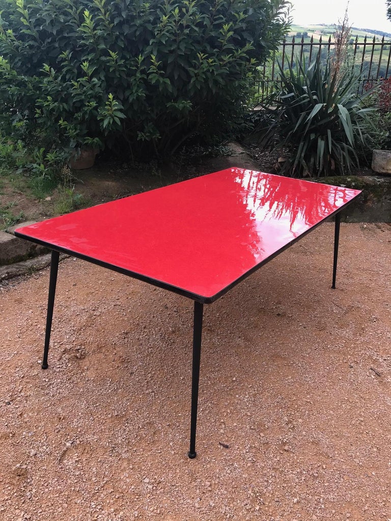 20th century French Formica Large Red Table, 1970s at 1stDibs