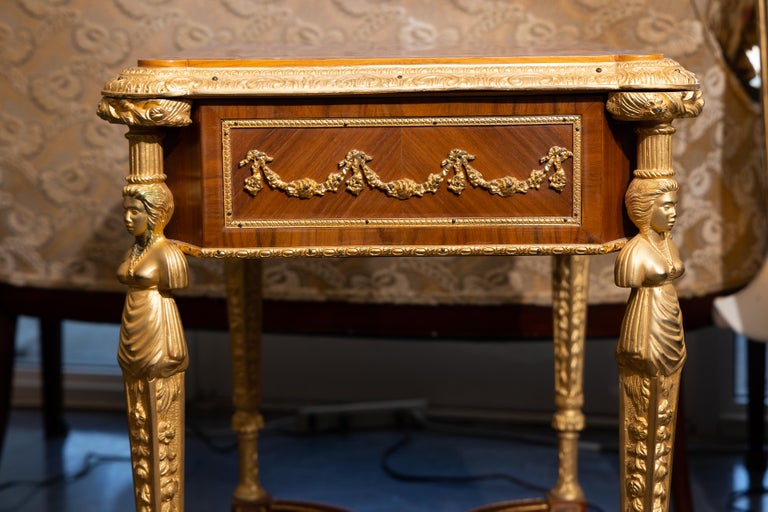 20th Century French Gilt Bronze Marquetry Table For Sale at 1stDibs