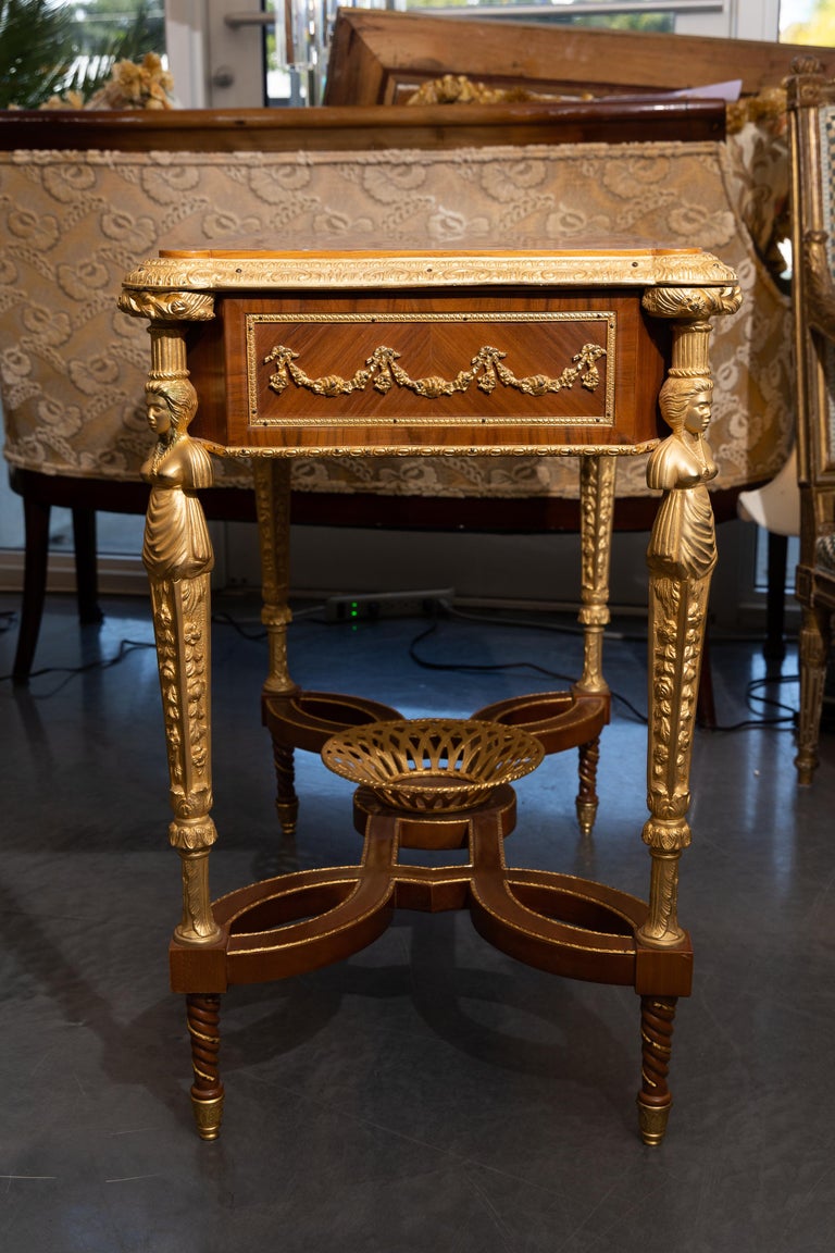 20th Century French Gilt Bronze Marquetry Table For Sale at 1stDibs