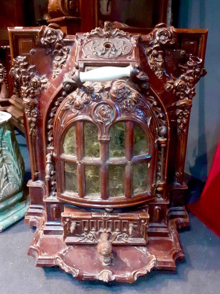 20th Century French Godin Wood Stove in Carmine Ceramic and Great ...