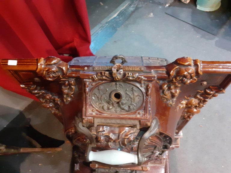 20th Century French Godin Wood Stove in Carmine Ceramic and Great ...