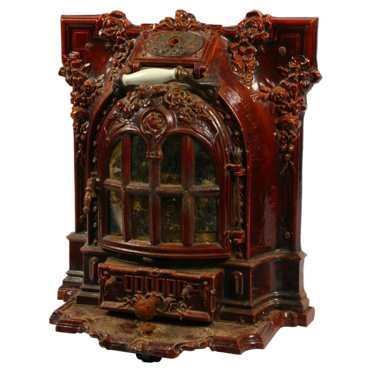 20th Century French Godin Wood Cooker in Carmine Ceramic and Great ...