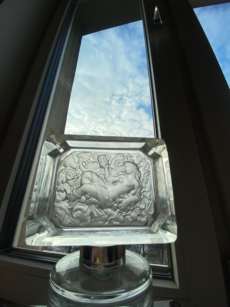 20th Century French Hand Carved Crystal Ashtray with Woman Figure ...