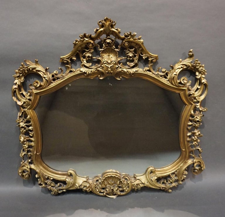 20th Century French Hand Carved Gilt Wood Wall Mirror in Rococo Style ...