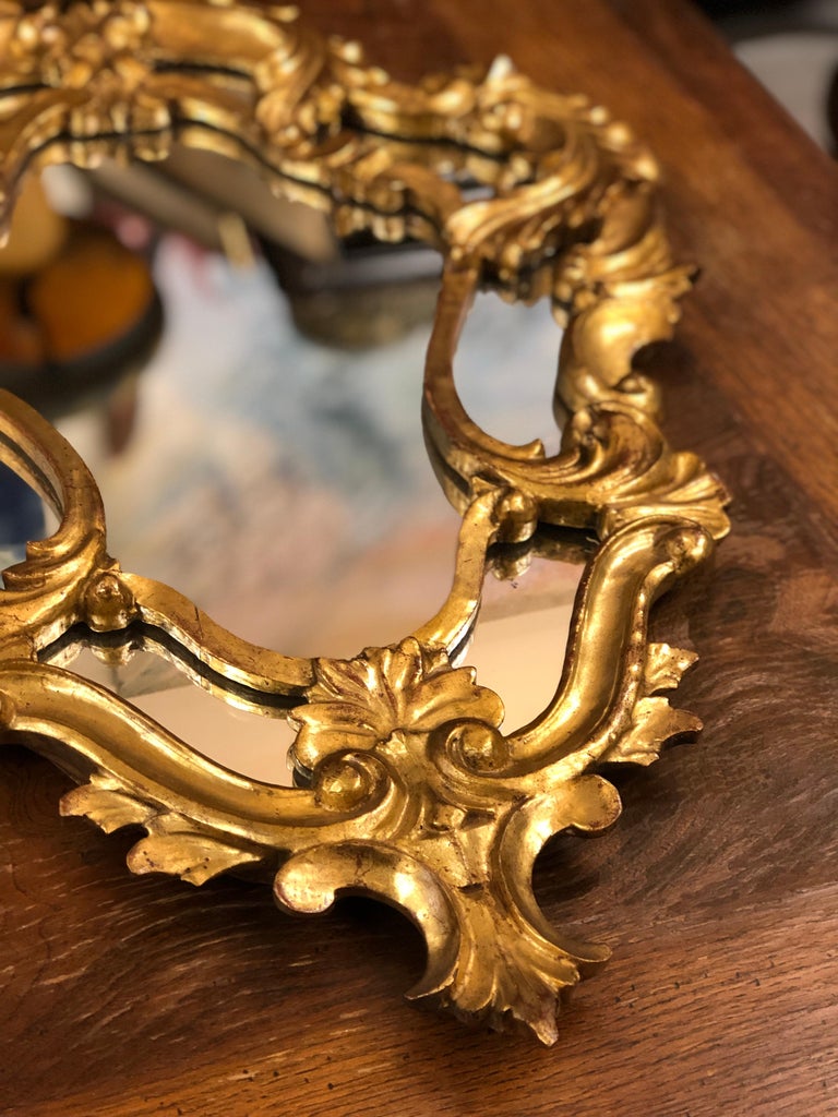20th Century French Hand Carved Giltwood Rocaille Crystal Mirror For ...