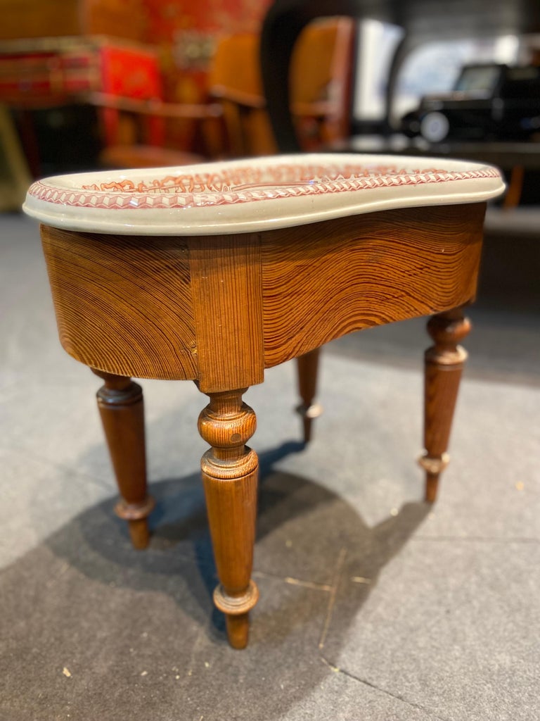 20th Century French Hand Painted Ceramic Bidet on Wooden Hand Carved ...