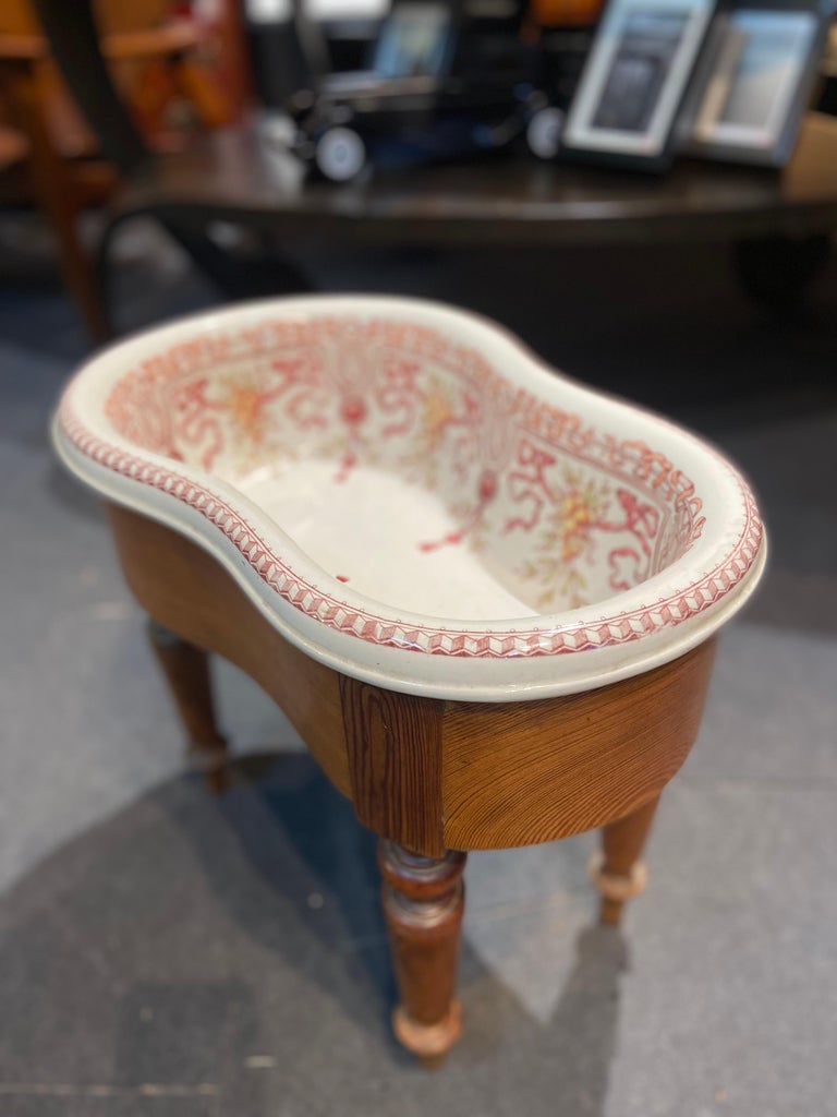 20th Century French Hand Painted Ceramic Bidet on Wooden Hand Carved ...