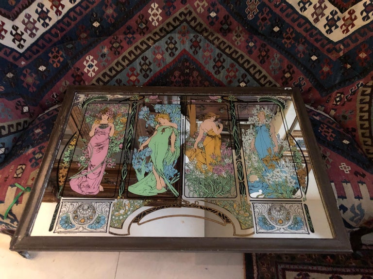 20th Century French Hand Painted Mirror "Four Seasons" in Alpnonse ...
