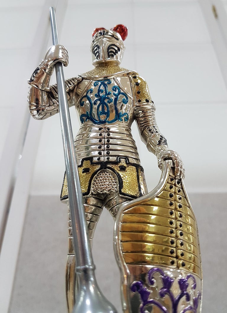 20th Century French in Enameled Sterling Silver Armor on Wood Decorated ...