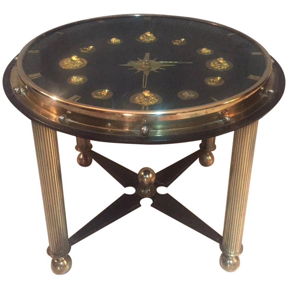 20th Century, French Jacques Adnet Hunting Court Clock Gueridon, 1950s ...