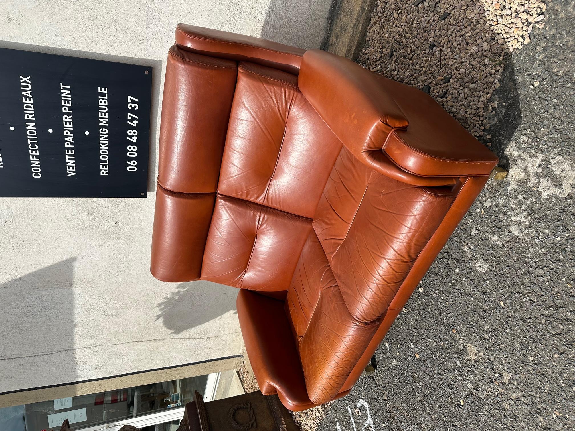 20th century French Jean Prevost Brown Leather Sofa, 1970s For Sale at ...