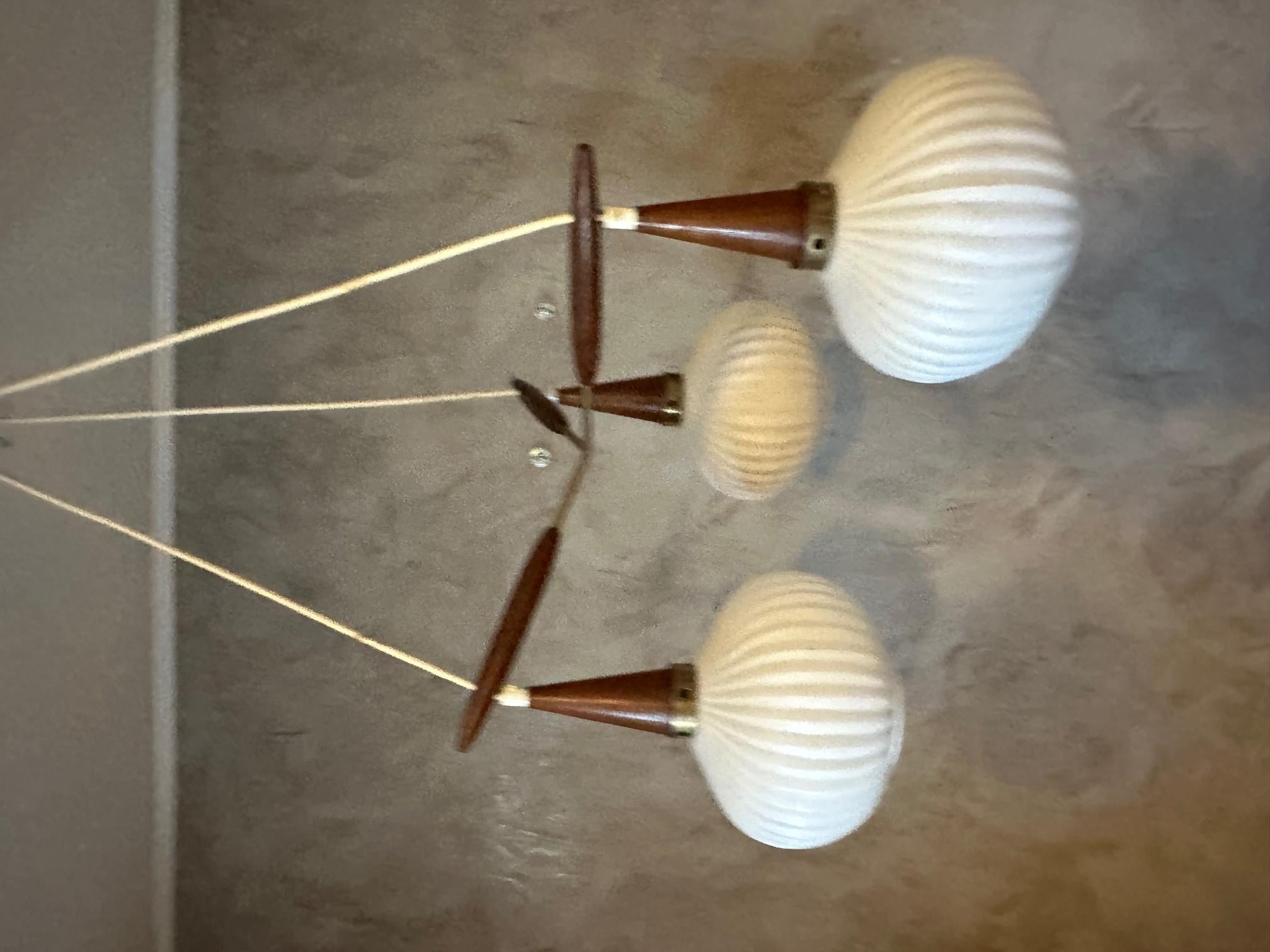 20th century French Jean Rispal Teak and Opaline Chandelier, 1960s at ...