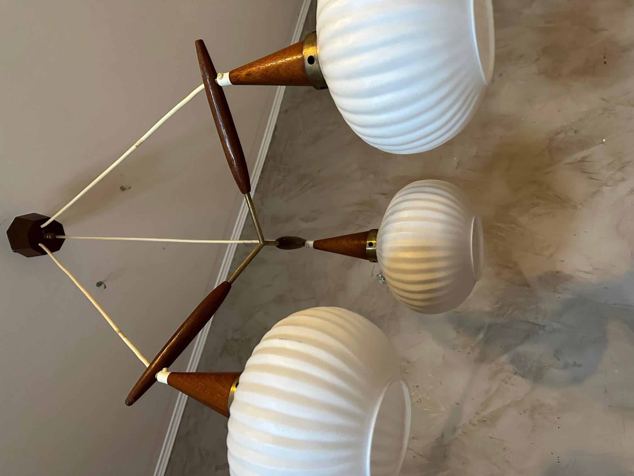 20th century French Jean Rispal Teak and Opaline Chandelier, 1960s at ...