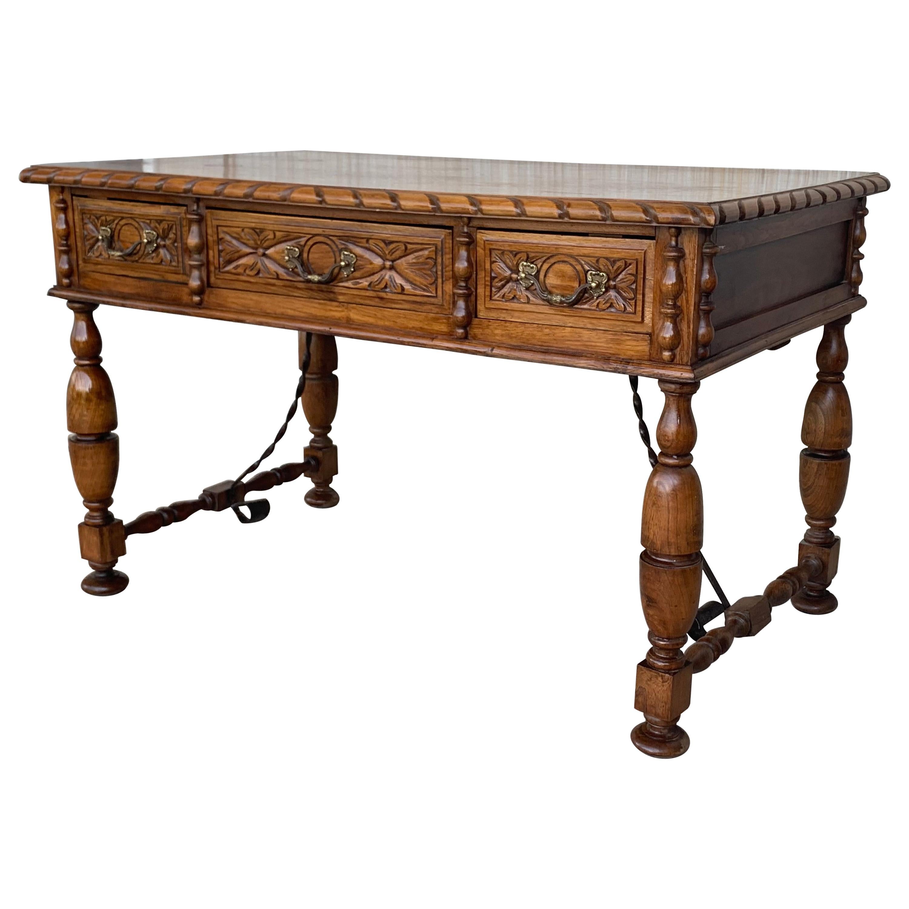 20th Century Spanish Baroque Style Oak Library Table or Desk For Sale ...