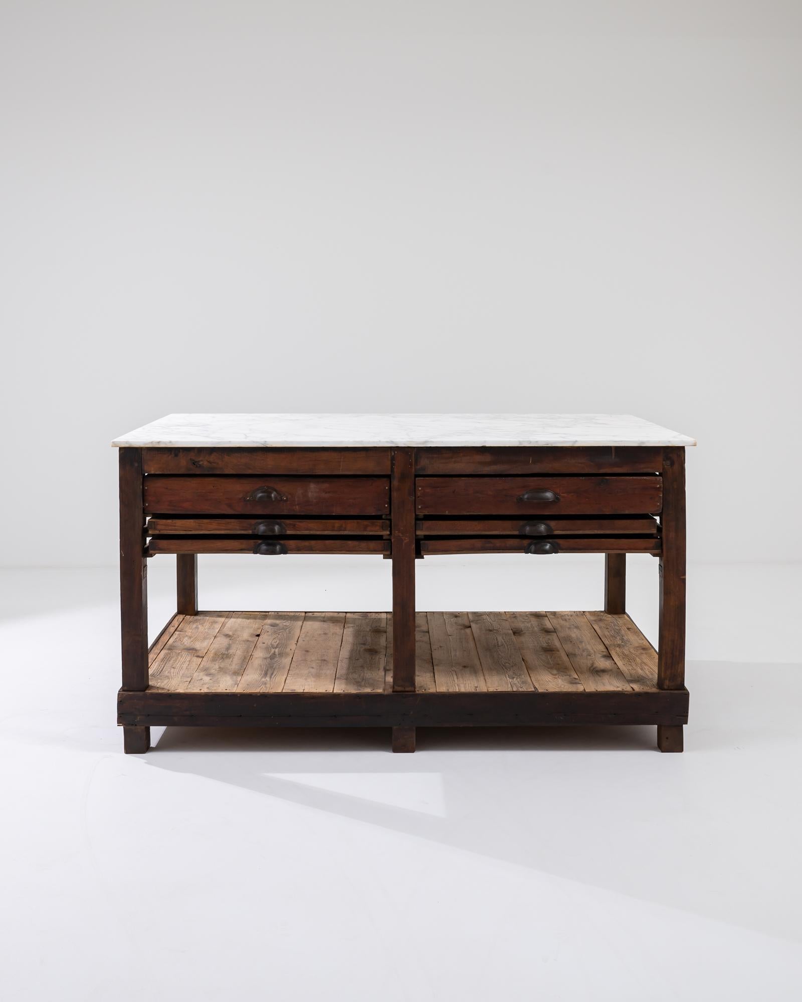20th Century French Marble Top Wooden Work Table at 1stDibs