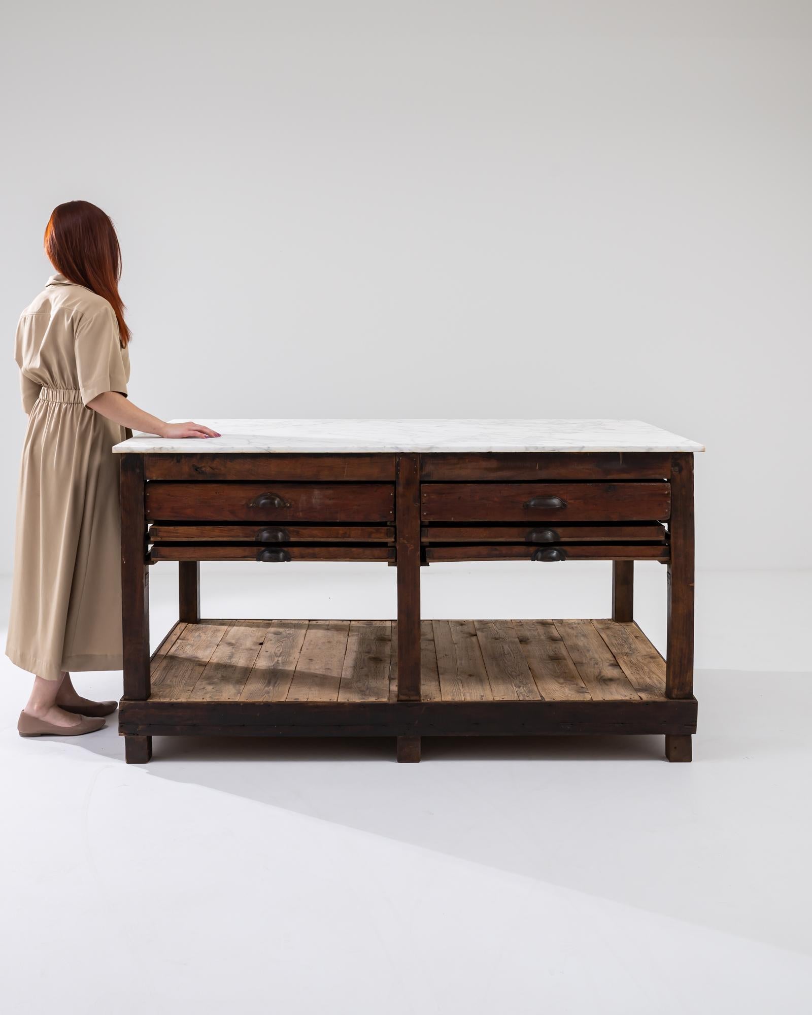 20th Century French Marble Top Wooden Work Table at 1stDibs