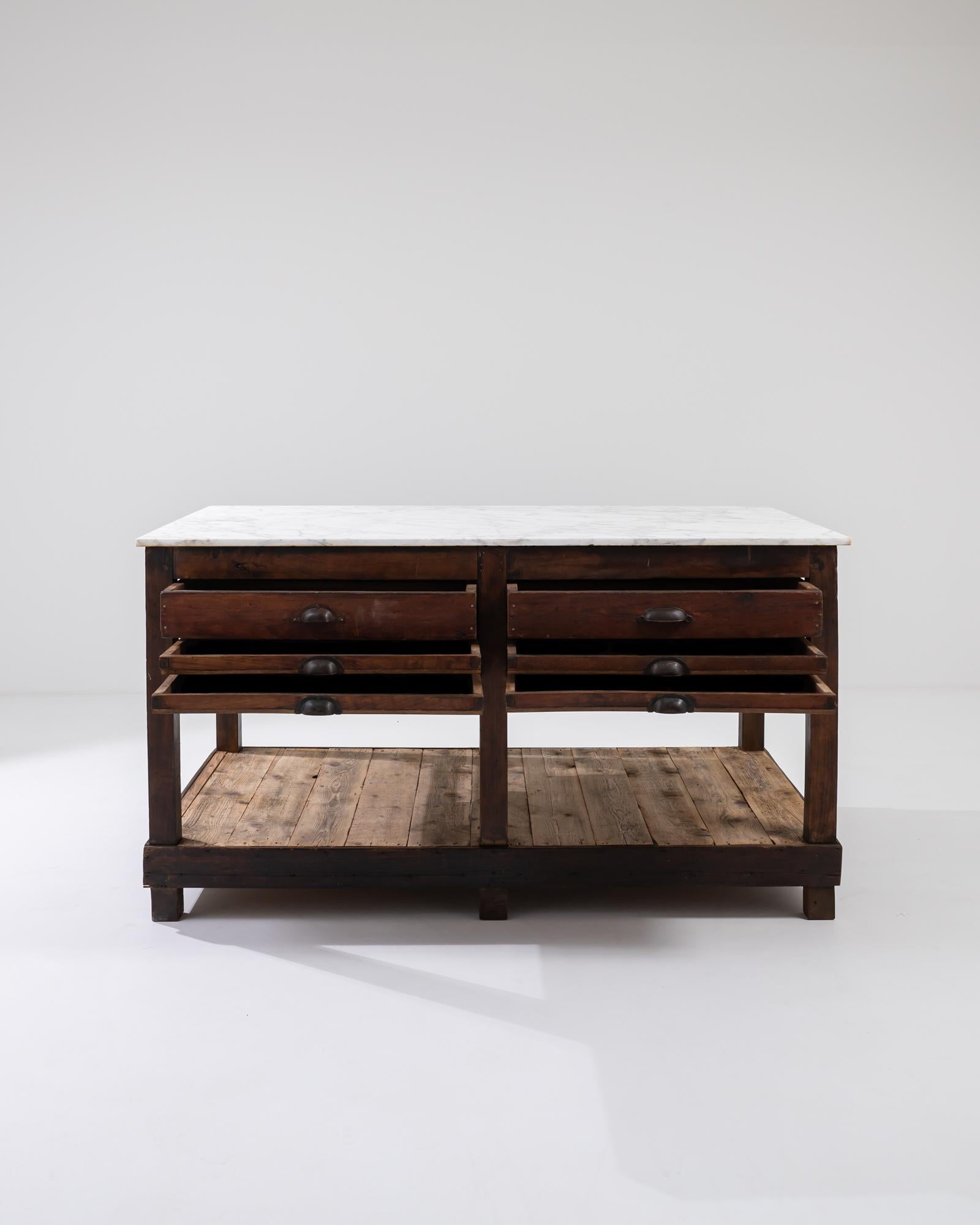20th Century French Marble Top Wooden Work Table at 1stDibs