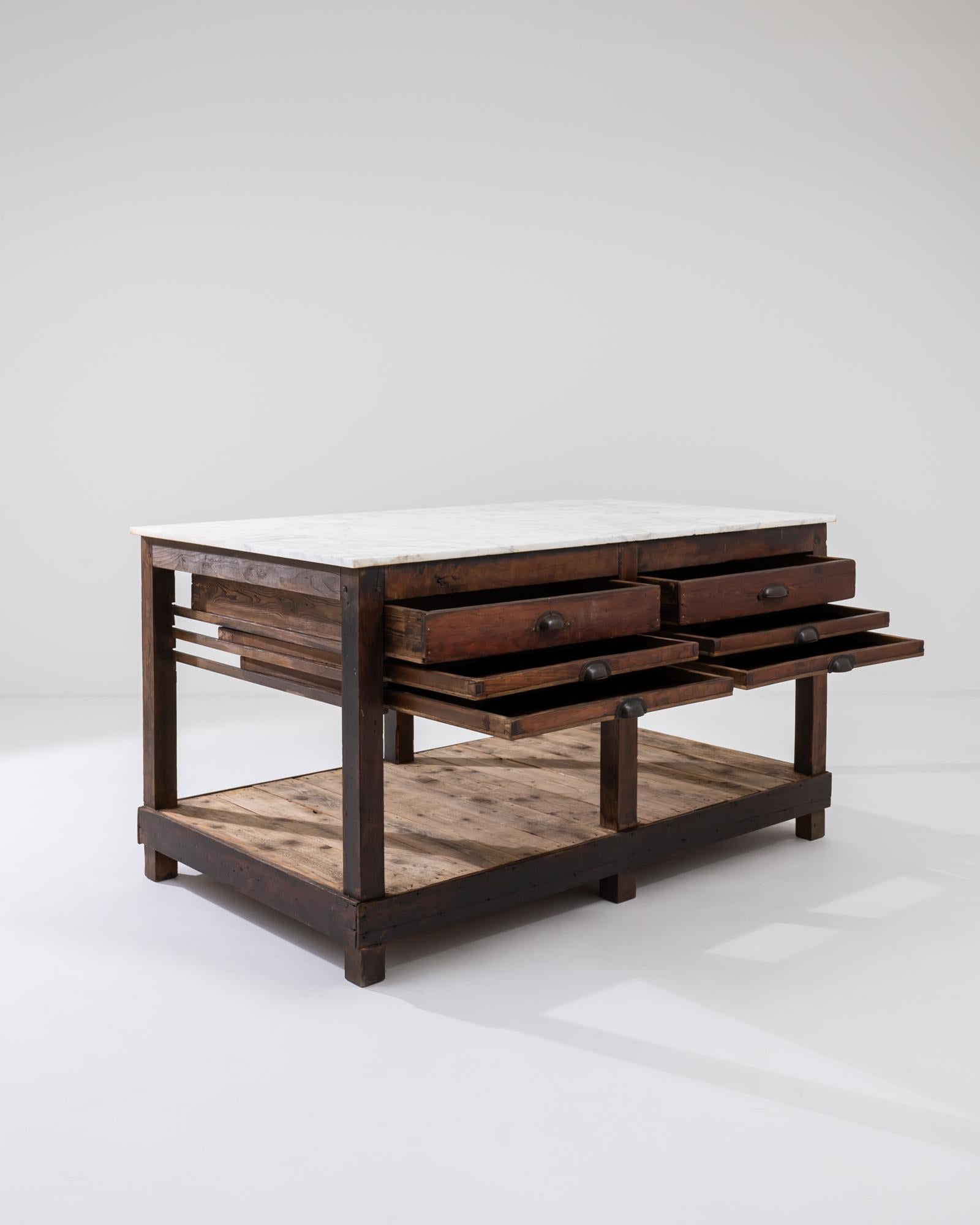 20th Century French Marble Top Wooden Work Table at 1stDibs