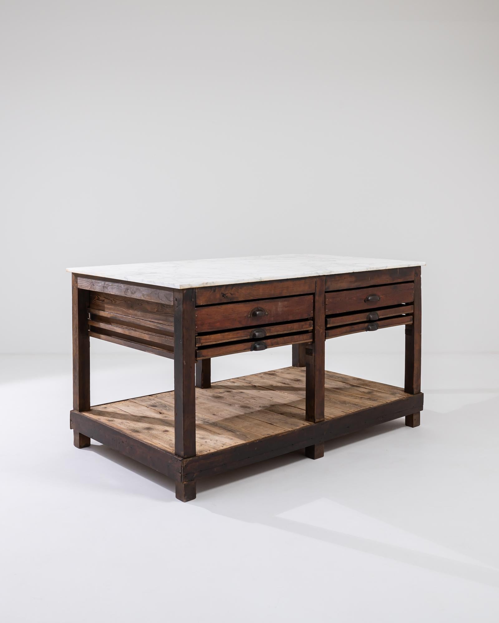 20th Century French Marble Top Wooden Work Table at 1stDibs