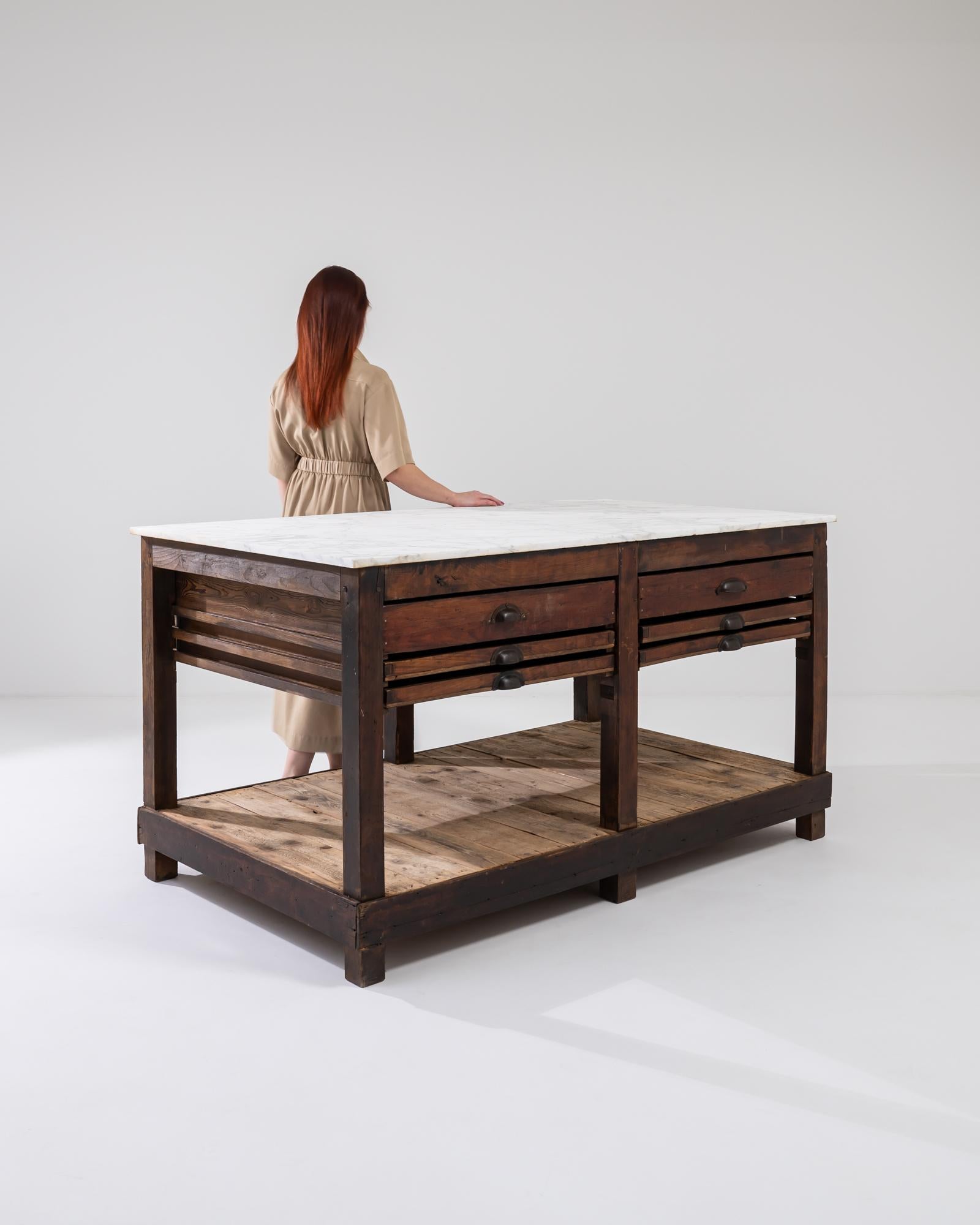20th Century French Marble Top Wooden Work Table at 1stDibs