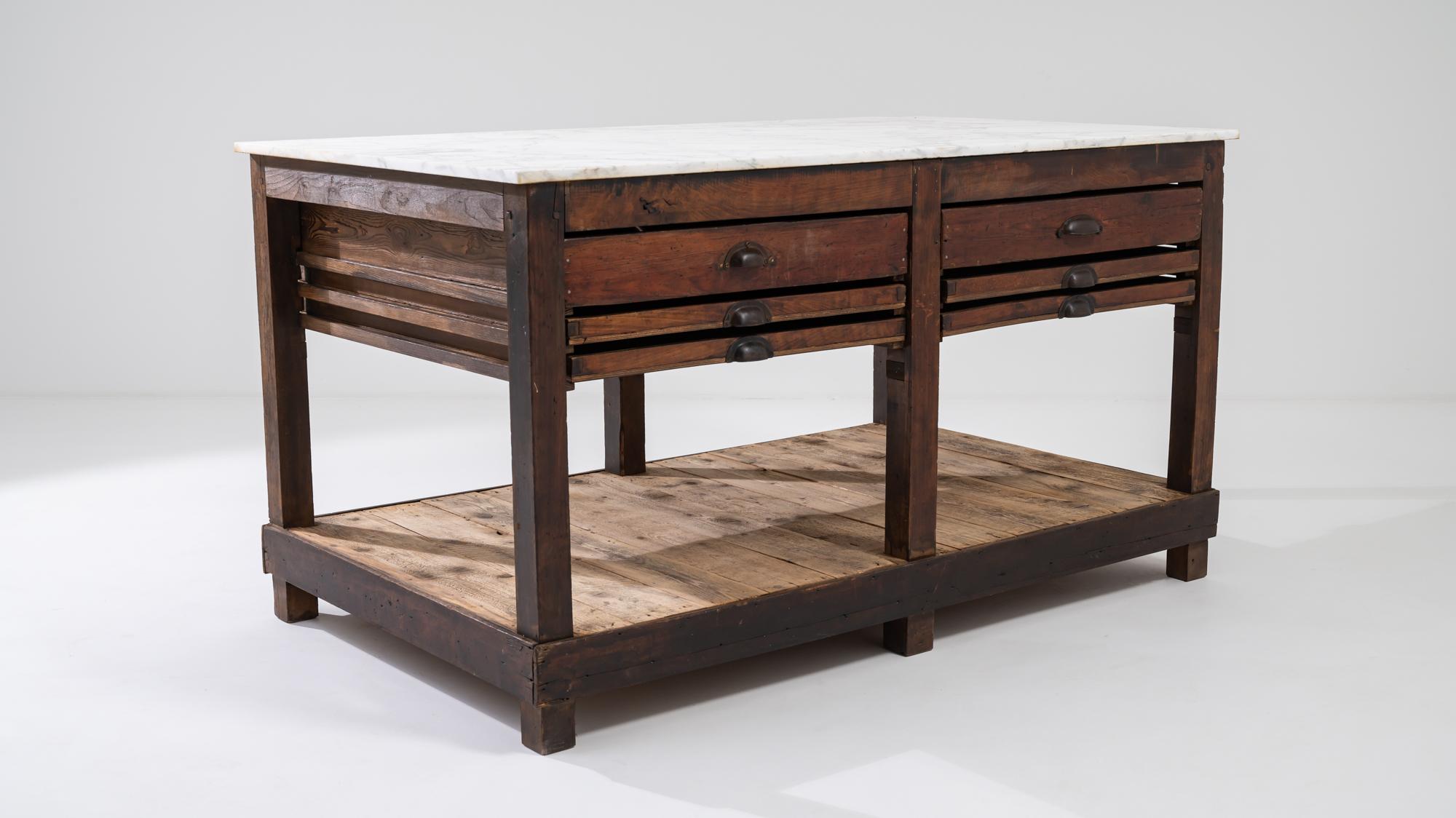 20th Century French Marble Top Wooden Work Table at 1stDibs