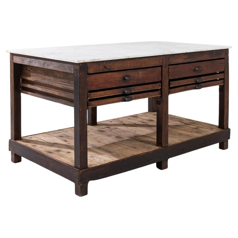 20th Century French Marble Top Wooden Work Table For Sale at 1stDibs