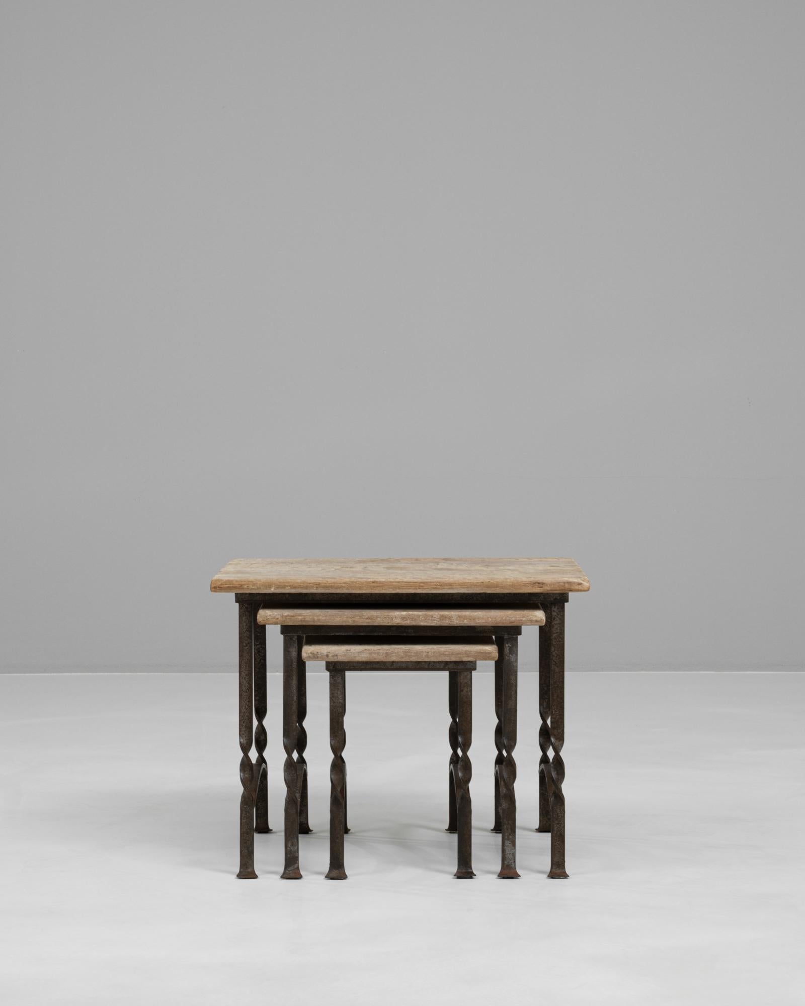 20th Century French Metal Nesting Tables With Wooden Tops, Set of 3 For ...