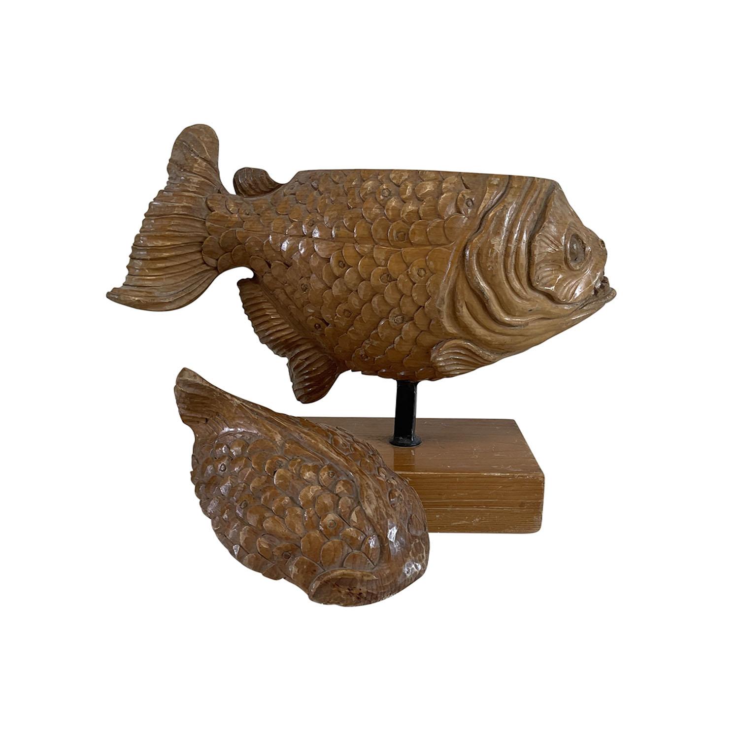 20th Century French Mid-Century Modern Wood Fish Statuette - Vintage ...