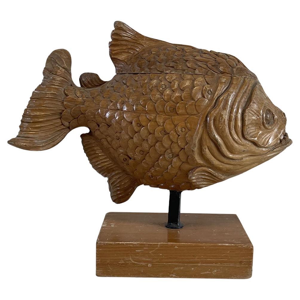 20th Century French Mid-Century Modern Wood Fish Statuette - Vintage ...